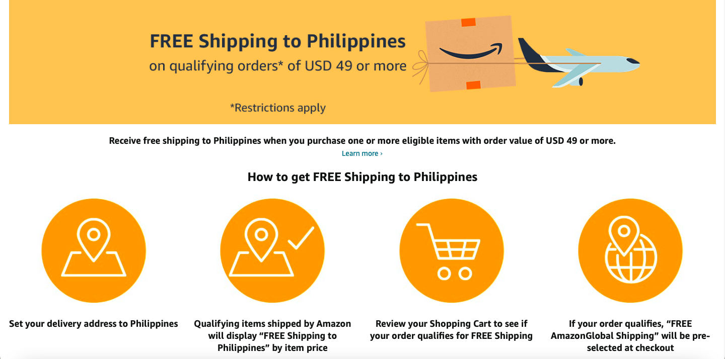 Amazon now offers free shipping to the Philippines on select items ...