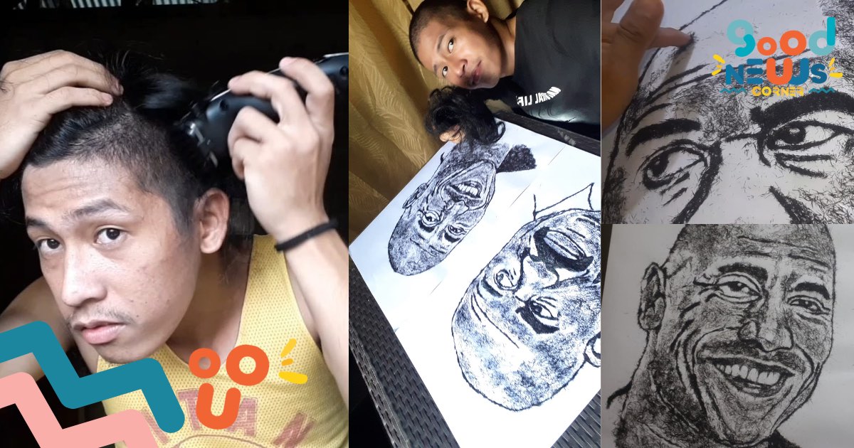 LOOK: Pinoy artist shaves off own hair to make portraits of bald ...
