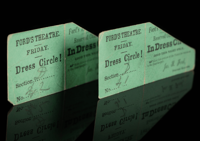 Front row theater tickets from the night of Abraham Lincoln's ...