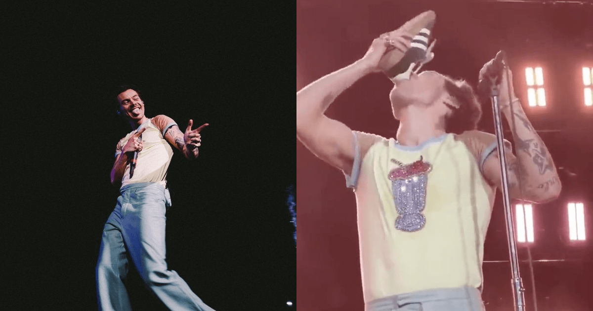 WATCH: Harry Styles chugs a drink from his shoe during his 'Love on ...