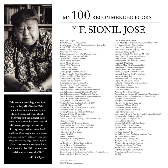 Literary titan F. Sionil Jose's family shares his 100 recommended books ...
