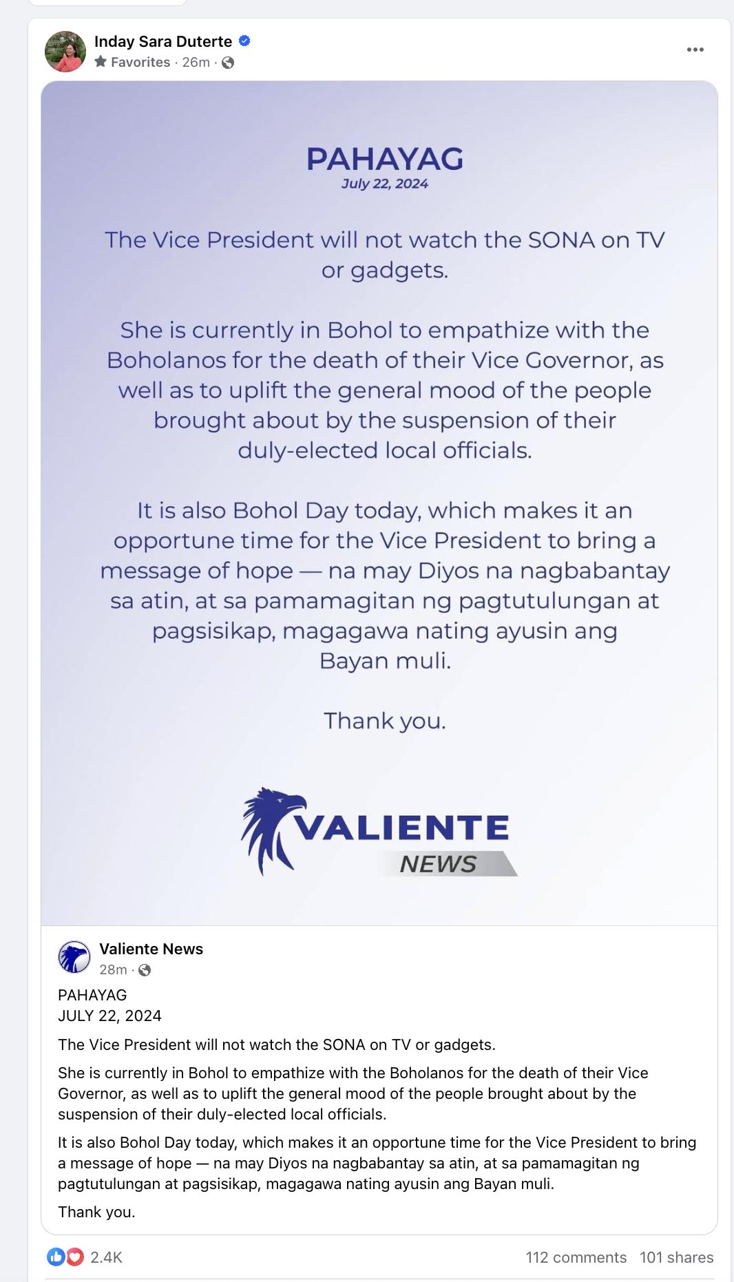 VP Sara Duterte will not watch the SONA on TV, gadgets • PhilSTAR Life