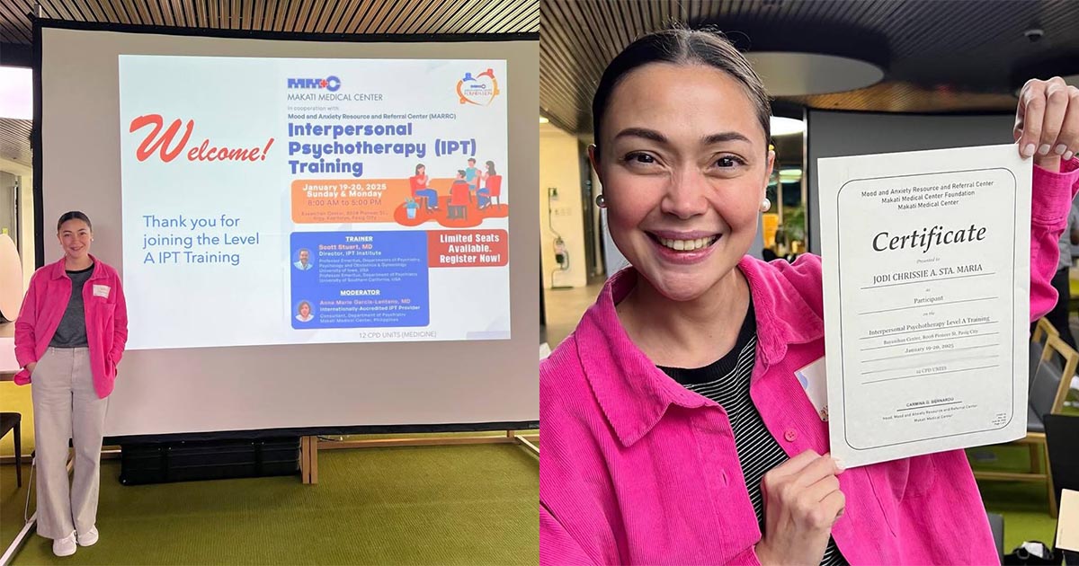 Jodi Sta. Maria finishes interpersonal psychotherapy training ...