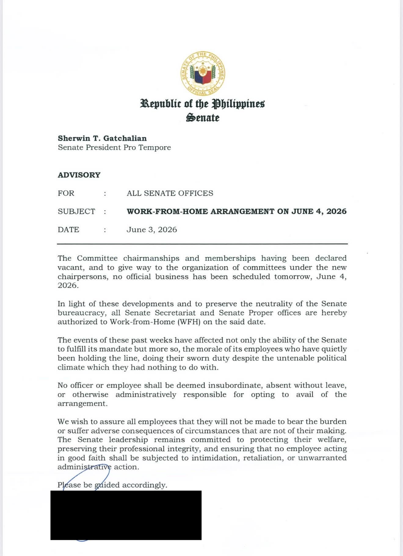Gatchalian, Cayetano issue separate memos for Senate offices for June 4 ...